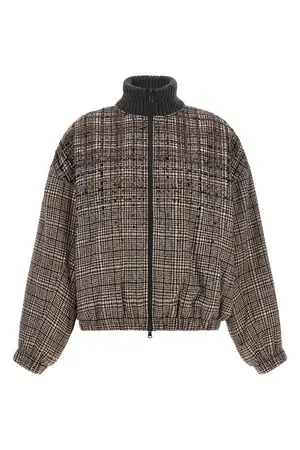 Brunello Cucinelli Sequin Check Bomber Jacket