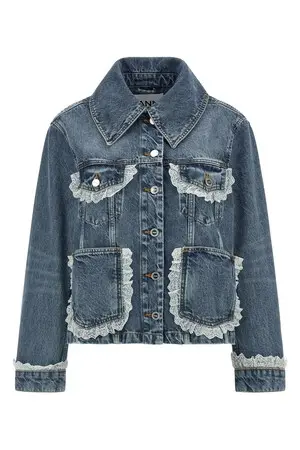 GANNI Denim And Lace Jacket - Blue
