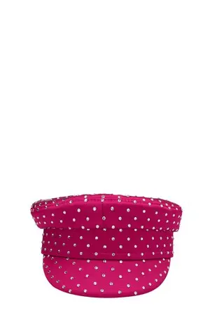 Ruslan Baginskiy Crystal-embellished Satin Baker Boy Cap - Fuchsia