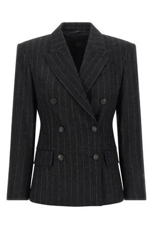 Brunello Cucinelli Sequined Pinstripe Double-breasted Blazer