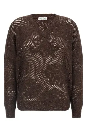 Brunello Cucinelli Flower Lace' Sweater - Brown