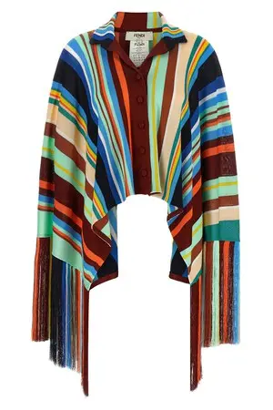 Fendi Striped Poncho With Fringes - Multi