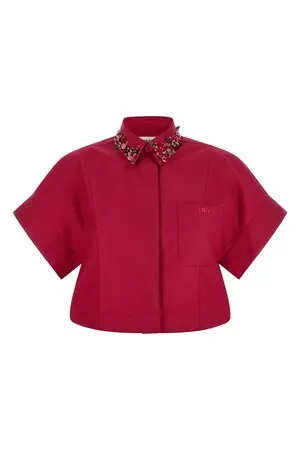 Fendi Cotton Poplin Embroidered Crop Shirt