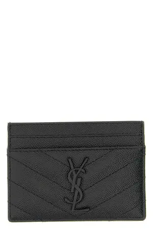 Saint Laurent Logo Matelassé Card Holder - Black