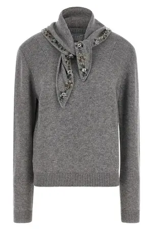 Prada Cashmere Jewel Bandana Pullover - Gray