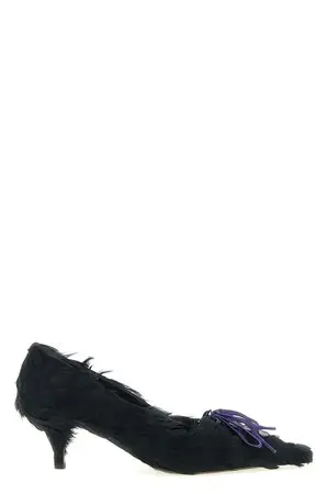 Prada Satin And Feather Pumps - Black
