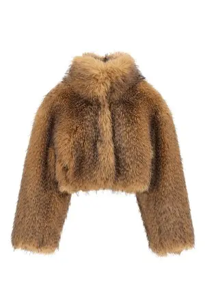 ROTATE BY BIRGER CHRISTENSEN Cropped Faux Fur Jacket - Beige