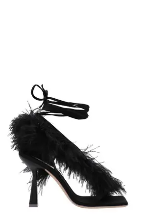 SEBASTIAN MILANO Satin Feather Wrap Sandals - Black