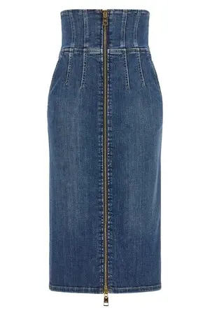 Elisabetta Franchi High-waisted Midi Denim Skirt