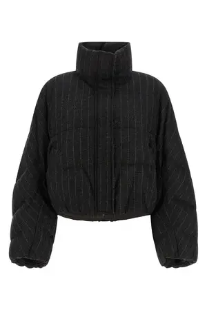 Brunello Cucinelli Micro Sequin Pinstriped Crop Down Jacket - Gray