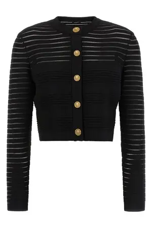 Balmain Semi-transparent Stripes Cardigan - Black