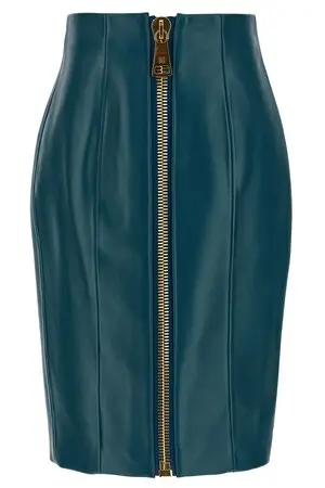 Balmain Leather Zip Midi Skirt
