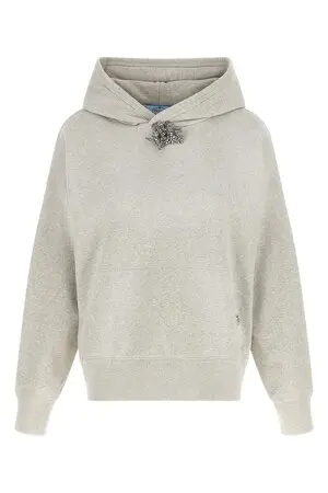 Prada Cotton Hoodie With Jewel Pin - White