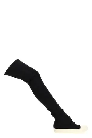 Rick Owens High Sock Sneaks Denim Boots - Black