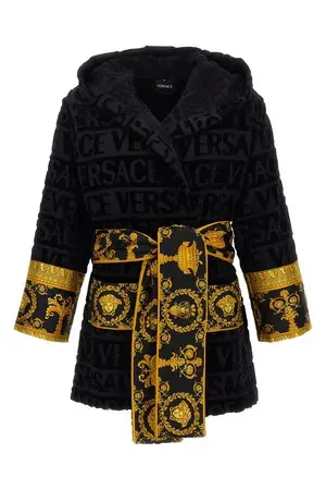 Versace I Heart Baroque' Short Bathrobe - Black