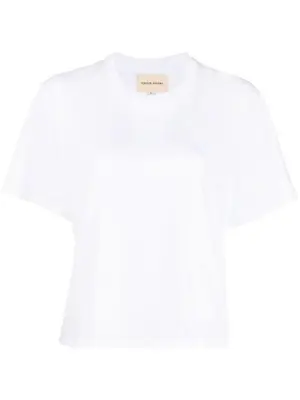 Loulou De Saison Telanto Leather Crew Neck Short Sleeve T-shirt - White