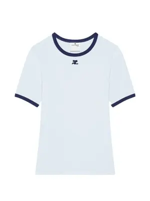COURREGES Contrast Trim T-shirt - Light Blue
