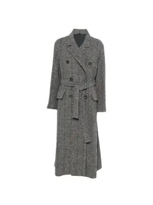 Brunello Cucinelli Check Pattern Double Breasted Coat