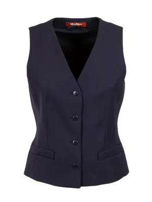 Max Mara Madia Virgin Wool V-neck Waistcoat - Blue