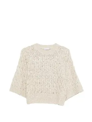 Brunello Cucinelli Short Sleeve Cropped Sequined Sweater