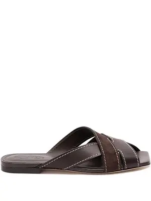TOD'S Leather Flat Sandal - Brown