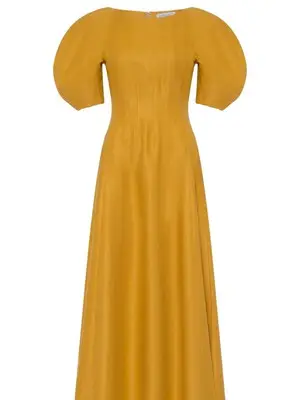 Gabriela Hearst Ranya Puff Sleeve Maxi Dress Yellow
