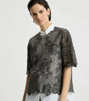 Brunello Cucinelli Sequin-embellished Lace Top