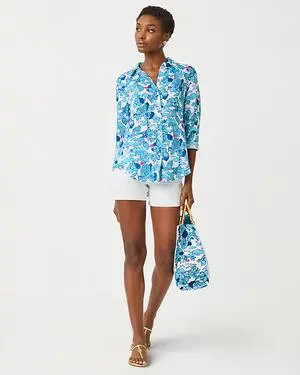 Lilly Pulitzer® Sea View Linen Button Down Shirt - Blue