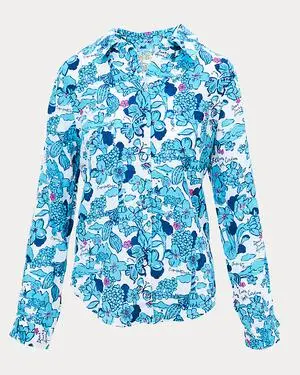 Lilly Pulitzer® Sea View Linen Button Down Shirt - Blue