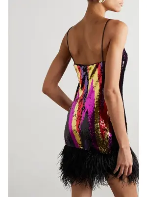 Rebecca Vallance Kaia Feather-detail Mini Dress