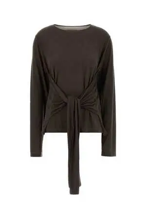 UMA WANG Boat Neck Knot Detail Top - Brown
