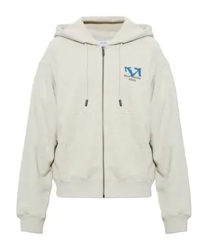 Off-White Drawstring Zip-up Hoodie - White