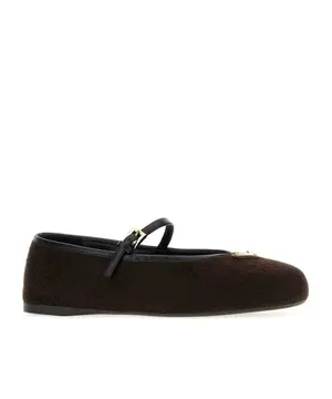 Prada Cashmere Strap Detail Ballet Flats - Black