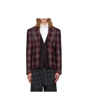 VIVIENNE WESTWOOD Nightwatch Wool Tartan Waistcoat Jacket - Charcoal Red