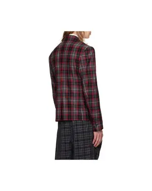VIVIENNE WESTWOOD Nightwatch Wool Tartan Waistcoat Jacket - Charcoal Red