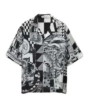 Versace Printed Silk Twill Regular Shirt - Black