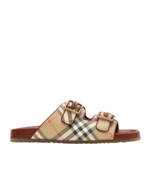 Burberry Check And Leather Urchin Sandals - Archive Beige