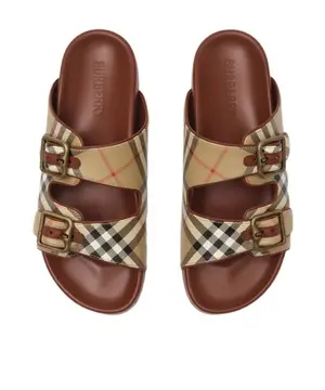 Burberry Check And Leather Urchin Sandals