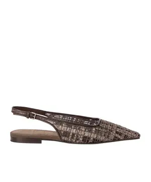 Brunello Cucinelli Precious Check Embroidery Slingback Flats In Suede - Rust-brown