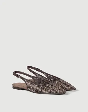 Brunello Cucinelli Precious Check Embroidery Slingback Flats