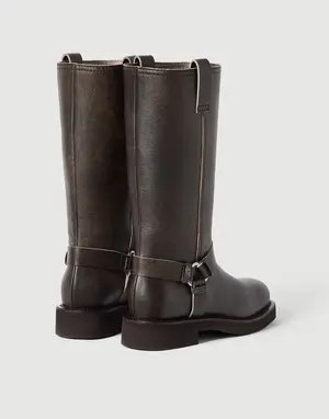Brunello Cucinelli Leather Biker Boots With Shiny Loops