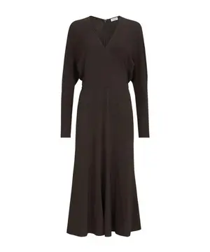 Brunello Cucinelli Techno Wool Jersey Dress With Monili - Brown