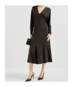 Brunello Cucinelli Techno Wool Jersey Dress With Monili