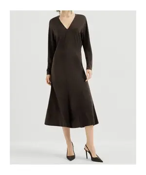 Brunello Cucinelli Techno Wool Jersey Dress With Monili