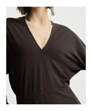 Brunello Cucinelli Techno Wool Jersey Dress With Monili