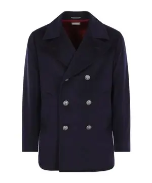Brunello Cucinelli Double Breasted Peacoat - Navy Blue