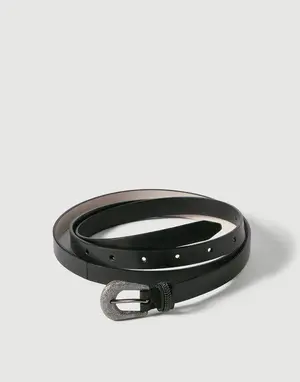 Brunello Cucinelli Leather Belt With Shimmering Buckle And Shiny Loop