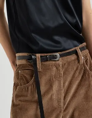 Brunello Cucinelli Leather Belt With Shimmering Buckle And Shiny Loop