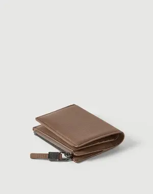 Brunello Cucinelli Grained Calfskin Compact Wallet With Shiny Zipper Pull