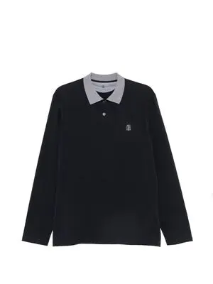 Brunello Cucinelli Logo Embroidered Long-sleeved Polo Shirt - Navy